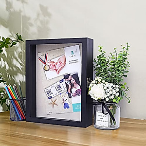 UMICAL 11x14 Shadow Box Display Case Black Shadow Box Frame with Linen Back and HD Plexiglass Window Door Wood Memory Box for Keepsakes