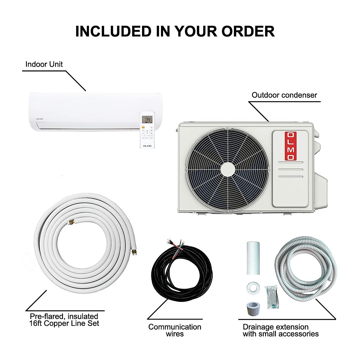 OLMO Alpic 9,000 BTU, 110/120V Ductless Mini Split AC/Heating System With Heat Pump Including 16ft Installation Kit…