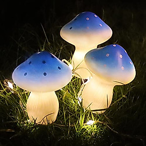 Solar Garden Lights, 3 Pack Mini Mushroom Solar Lights with 18 LEDs, 8 Modes Solar String Lights Outdoor Waterproof Cute Blue Mushroom Decoration Landscape Lights for Yard, Lawn, Patio, Flowerpot