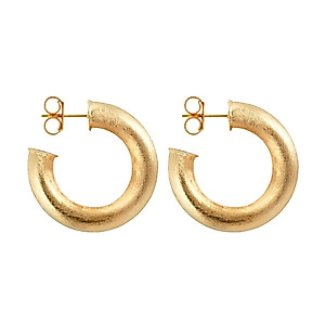Sheila Fajl Small Chantal Thick Chunky Tube Lightweight Hoop Earrings for Women in Brushed Champagne. 18k Gold and 18k Rose Gold Metal Plated