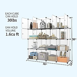 KOUSI Portable Storage Cubes-14 x14 Cube (16 Cubes)-More Stable (add Metal Panel) Cube Shelves with Doors, Modular Bookshelf Units，Clothes Storage Shelves，Room Organizer for Cubby Cube