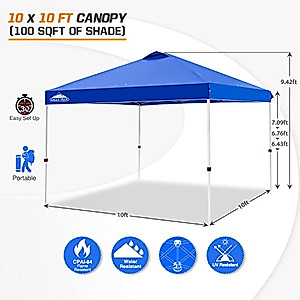 EAGLE PEAK 10x10 Pop Up Canopy Tent Instant Outdoor Canopy Easy Set-up Straight Leg Folding Shelter with 100 Square Feet of Shade, (Blue)
