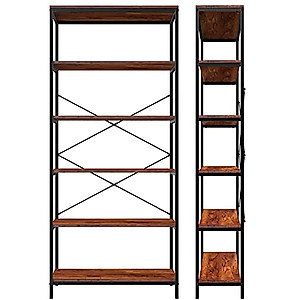 6 Tier Industrial Bookshelf, 71" Tall Open Bookcase, Rustic Wood Organizer Shelves on Metal Frame, Multi-Functional Storage Shelf Rack for Bedroom Living Room Garage Office Basement