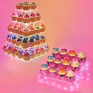 YestBuy 3 Tier Shelf Cupcake Stand (Pink) + 5 Tier Premium Cupcake Holder(Colorful)