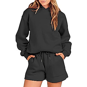 ANRABESS Women 2 Piece Outfits Hoodies Short Set Oversized Fleece Sweatshirt Shorts Sweatsuit Y2K 2023 Fall Clothes Lounge Matching Sweat Set 1046heise-L
