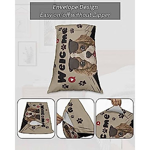 Edwiinsa Cute Love Heart Dog Pillow Covers Standard Size Set of 2 20x26 Bed Pillow, Black Paws Rustic Beige Welcome Plush Soft Comfort for Hair/Skin Cooling Pillowcases with Envelop Closure