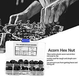 70pcs Hex Acorn Cap Nuts Assortment Kit M3/M4/M5/M6/M8/M10 Nylon Acorn Nut Dome Head Cap Hex Nuts(Black)
