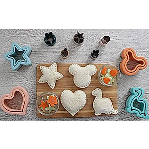 Sandwich cutter and sealer set, 9pc Uncrustables sandwich maker for kids, Vegetable/fruit cutter set, Bento box accessories, DIY cookie cutter (Stainless Steel, Multicolor)