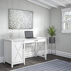 Bush Furniture Key West Computer Desk with Keyboard Tray and Storage, 54W, Pure White Oak