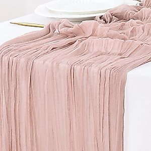 Socomi Cheesecloth Table Runner 10ft Gauze Boho Rustic Dusty Pink Cheese Cloth Table Runner for Wedding Bridal Shower Summer Decoration