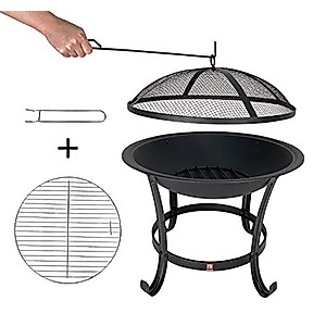 FireBeauty Fire Pit BBQ Grill Pit Bowl with Mesh Spark Screen Cover,Poker