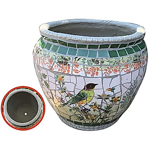 UimimiU Outdoor Large Flower Pot Villa Garden Ceramic Mosaic Decoration Plant Pot Creative Landscape Potted Vase Plant Container European Classical Pots Bonsai Planter Colorful