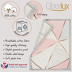 OBERLUX Crib Bedding Set for Girls- 4-Piece Baby Nursery Bedding Crib Set; Geometric, Rose Gold, Powder Pink & Marble | Precious Collection