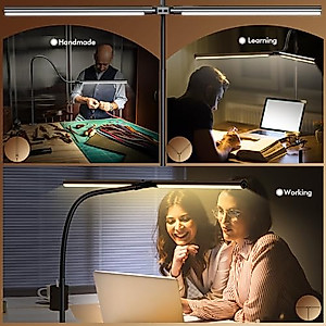 Quntis Double Head LED Tall Desk Lamp for Home Office, 31.5-inch Foldable Computer Desk Light with Clamp, Dimmable Dual Monitor Light Bar for Curved Screen Architect Drafting Design - 32 Modes