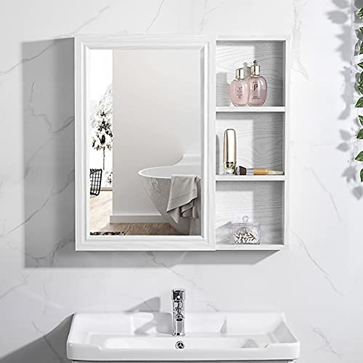 ZAYEN Bathroom Mirror Cabinet, Bathroom Mirror Cabinet Toilet Wall-Mounted Storage Cabinet with 3 Tier Shelves Shelf Metal Vanity Mirror Box Cabinet