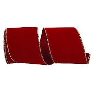 Reliant Ribbon 92270W-957-10F Value Velvet Wired Edge Ribbon, 4 Inch X 10 Yards, Scarlet/Gold