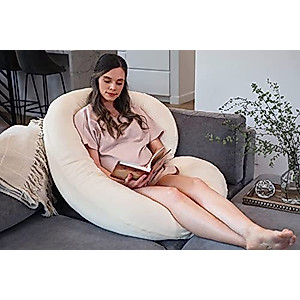Pharmedoc Pregnancy Pillows, C-Shape Full Body Pillow – Organic Cotton Cover Beige – Pregnancy Pillows for Sleeping – Body Pillows for Adults, Maternity Pillow and Pregnancy Must Haves, New Mom Gifts
