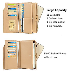 Uromee Wallet Women Vegan Leather Large Ladies Wristlet Purse Card Holder Organizer Clutch Zipper Pocket