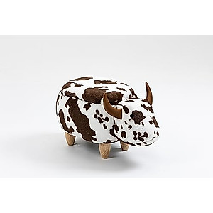 Home 2 Office Cow Ottoman for Kids' Bedroom, Playroom, Nursery, and Living Room, Animal Ottoman with Storage, Footstool for Kids, Brown Cow Print