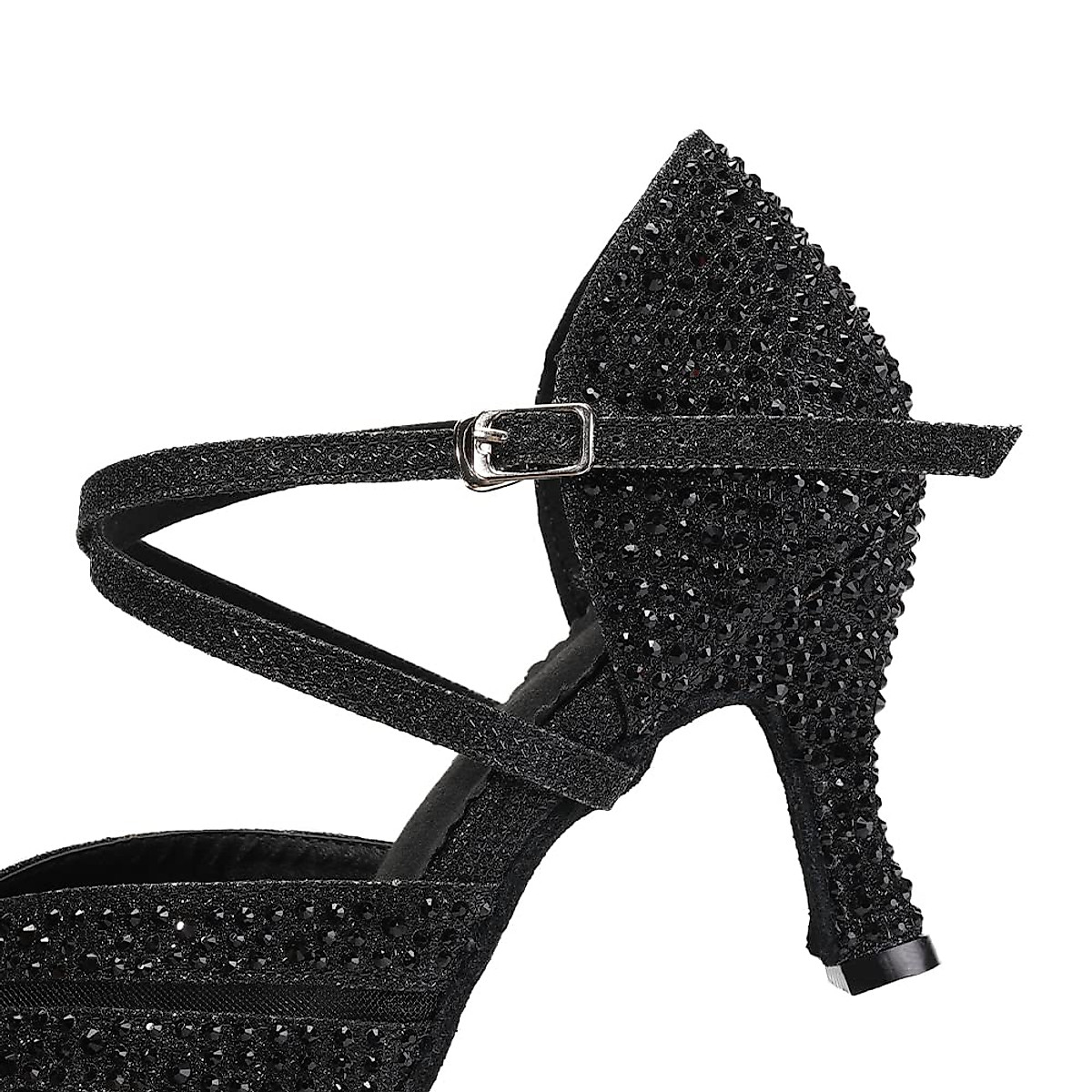 ROGMUJEN Women Girls Ballroom Dance Shoes - Latin Salsa Shoes with Rhinestones for Practice Performance Tango Party Dress,Black,9US,M1025