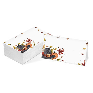 Table Place Card, Fall Thanksgiving Themed Tent Style Cards, Pack of 25 Half-Fold Reception Place Card with Top Hat and Pumpkin, Perfect for Thanksgiving Dinner, Party, Birthday, Wedding, Banquet A09