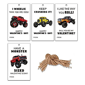 40 Pieces Valentines Day Gift Tags with String| 4 Designs of Trucks Cars Valentine's Day Hang Tags for Kids | Happy Valentine's Day Tags for Valentine Gift Wrapping Decoration - GiftTag02