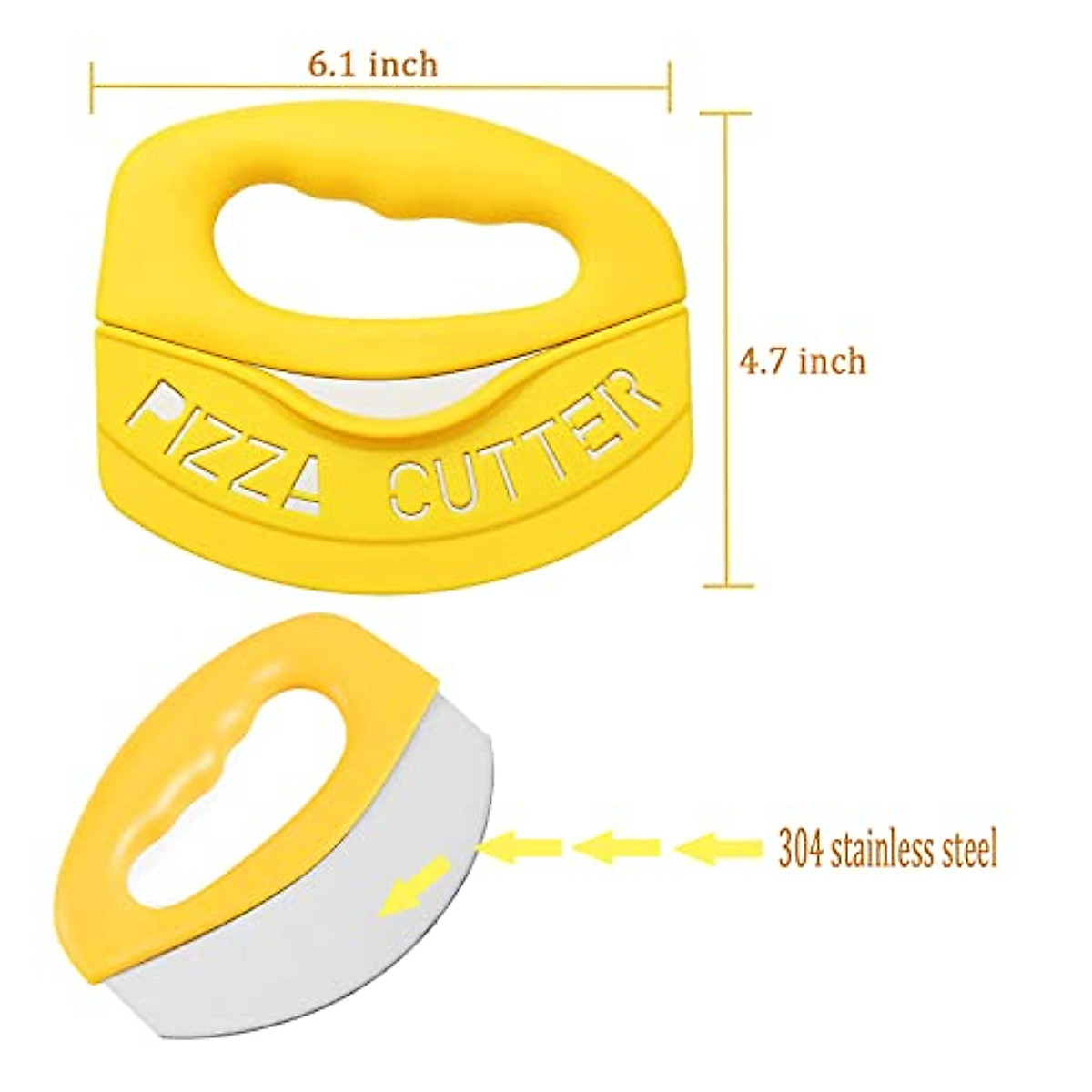KAZETEC Pizza Cutter Food Chopper- Super Sharp Blade Stainless Steel Pizza Cutter Rocker Slicer with Protective Sheath Multi Function Vegetable Cutter & Salad Chopper(Yellow)