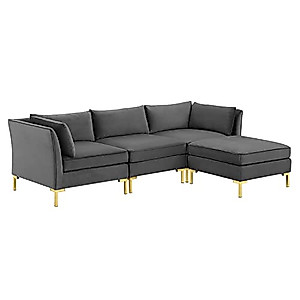 Modway Ardent 4-Piece Performance Velvet Sectional Sofa, Gray