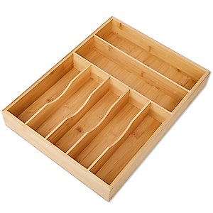 Annmexx 17X13X2.5IN Upgraded Bamboo Kitchens Silverware Organizer, Drawer Organizers, Silverware Drawer Organizers, Utensil Drawer Organizers, 7 Slots Extra Deep Grooved Divider