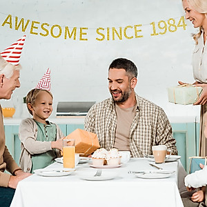 Awesome Since 1984 Banner Pre-strung Happy 40th Birthday Banner Gold Glittery 40 Forty Years Old Birthday Party Decorations for Men Women