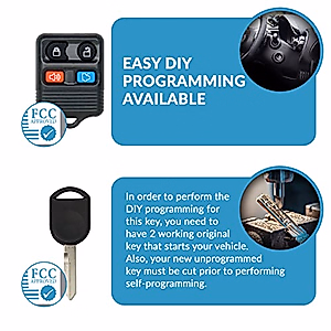 Keyless2Go Replacement for Entry Remote Car Key Fob Vehicles That Use Self-Programming with New Uncut 80 Bit Transponder Ignition Car Key H85
