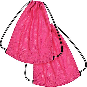 Frienda Mesh Drawstring Backpack Bag Multifunction Mesh Bag for Swimming, Gym, Clothes (Fluorescent Pink)