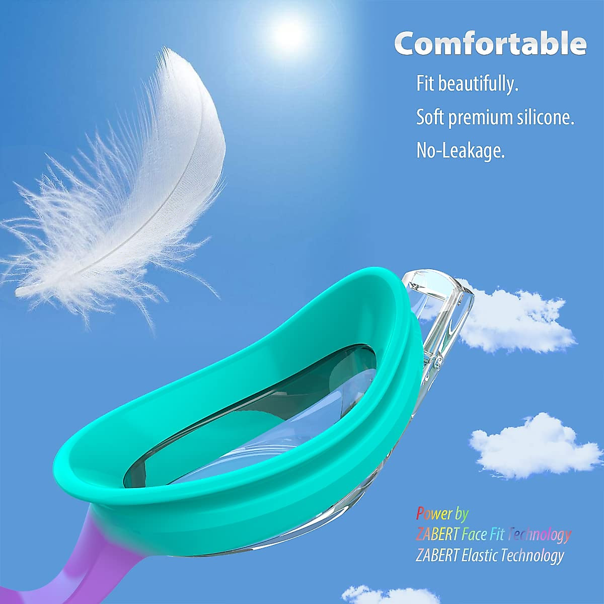 ZABERT 2 Pack Girls Swim Goggles, Swimming Goggles for Girl Kids Toddler Youth Junior Children Child Age 3 4 5 6 7 8 9 10 11 12 Years Anti Fog Teal Purple Black Pink