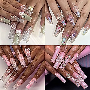 RODAKY 500Pcs Creamy-White Pearls Heart Nail Charms Cute Assorted Flatback 3D Pearls Stars Flowers Bowknots Nail Art Charms Material Embellishments for Nail Art DIY Crafts Accessories