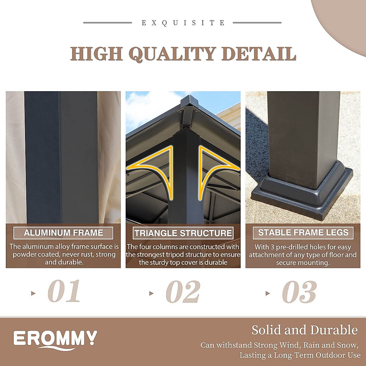 EROMMY 12'x14' Metal Steel Gazebo, Outdoor Aluminum Hardtop Canopy with Netting and Shaded Curtains, Double Roof Pergolas, Permanent Metal Pavilion for Patio, Backyard, Deck and Lawns Dark Bronze