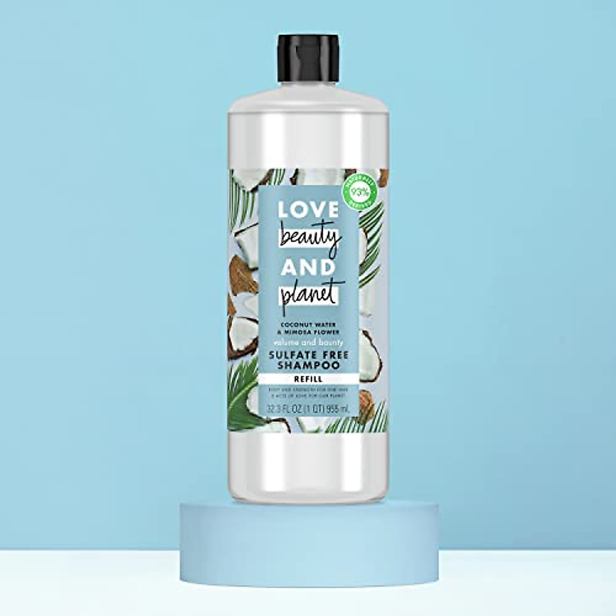 Love Beauty And Planet Sulfate Free Shampoo Volumizing Shampoo for Fine Hair Coconut Water and Mimosa Flower Refill Bottle for use with Reusable Aluminum Bottle 32.3 oz ( Packaging may vary )