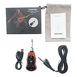 OW Portable Guitar Headphone Amp Synthesizer Pocket Guitar Plug Guitar Amplifier Rechargeable for Electric Guitar with Bluetooth Receiver Support 5 Effects: Clean/Chorus/Flanger/Metal/Wah
