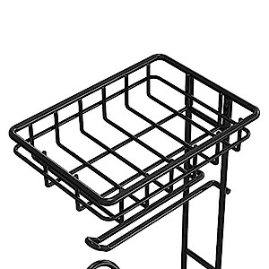 [Upgrade] Toilet Paper Holder Stand with Shelf Tissue Holders for Bathroom Free Standing Bath Tissue Roll Holder Magazine Rack for Mega Rolls/Phone/Wipe-Black