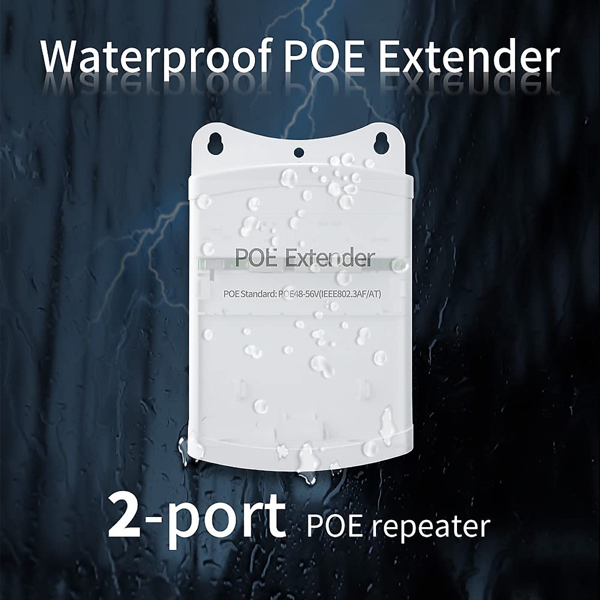 1 in 2 Out Outdoor Waterproof Poe Extender, 10/100Mbps, Extends 250m for Total Distance Up to 350m, IEEE802.3af/at for PoE Switch/Injector and Security POE Camera Over Cat5/6 Cable