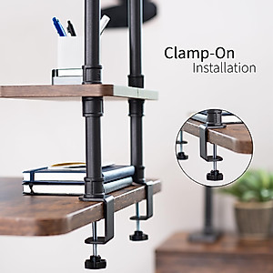 VIVO Clamp-on Premium 16 inch Industrial Pipe 2-Tier Tabletop Shelving, Heavy Duty Desk Extension Organizer, Modern Desktop Display Shelf, Rustic Vintage Brown Shelves, DESK-SHELF16-2N