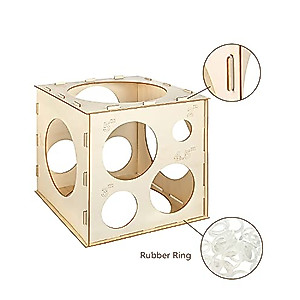 Auihiay 12 Holes Wood Balloon Sizer Cube Box with 200 PCS Balloon Glue Points, Collapsible Balloon Size Measuring Tool for Balloon Garland Balloon Columns Balloon Arches Decorations (2-10 INCH)