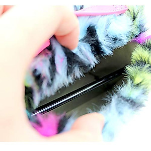 Cute Retro Plastic Chain Vegan Leather Fur Mini Satchel Bag Crossbody Clutch (2Faux Fur Leopard Multicolor/Neon Pink Chain)