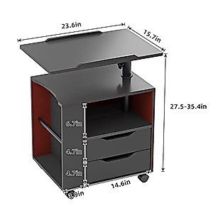 sogesfurniture Height Adjustable Nightstand Movable Bedroom Side Table Overbed Bedside Table Stackable End Table Cabinet for Storage,Black BHUS-CT1-BK-N