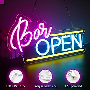 WX&YH Bar Open Neon Sign - Led Sign 10 Dimmable Open Neon Signs for Wall Decor, Open Bar Neon Lights Signs for Bar Business Window Pub Cafe Man Cave Club Restaurant Open Sign Decor Gifts