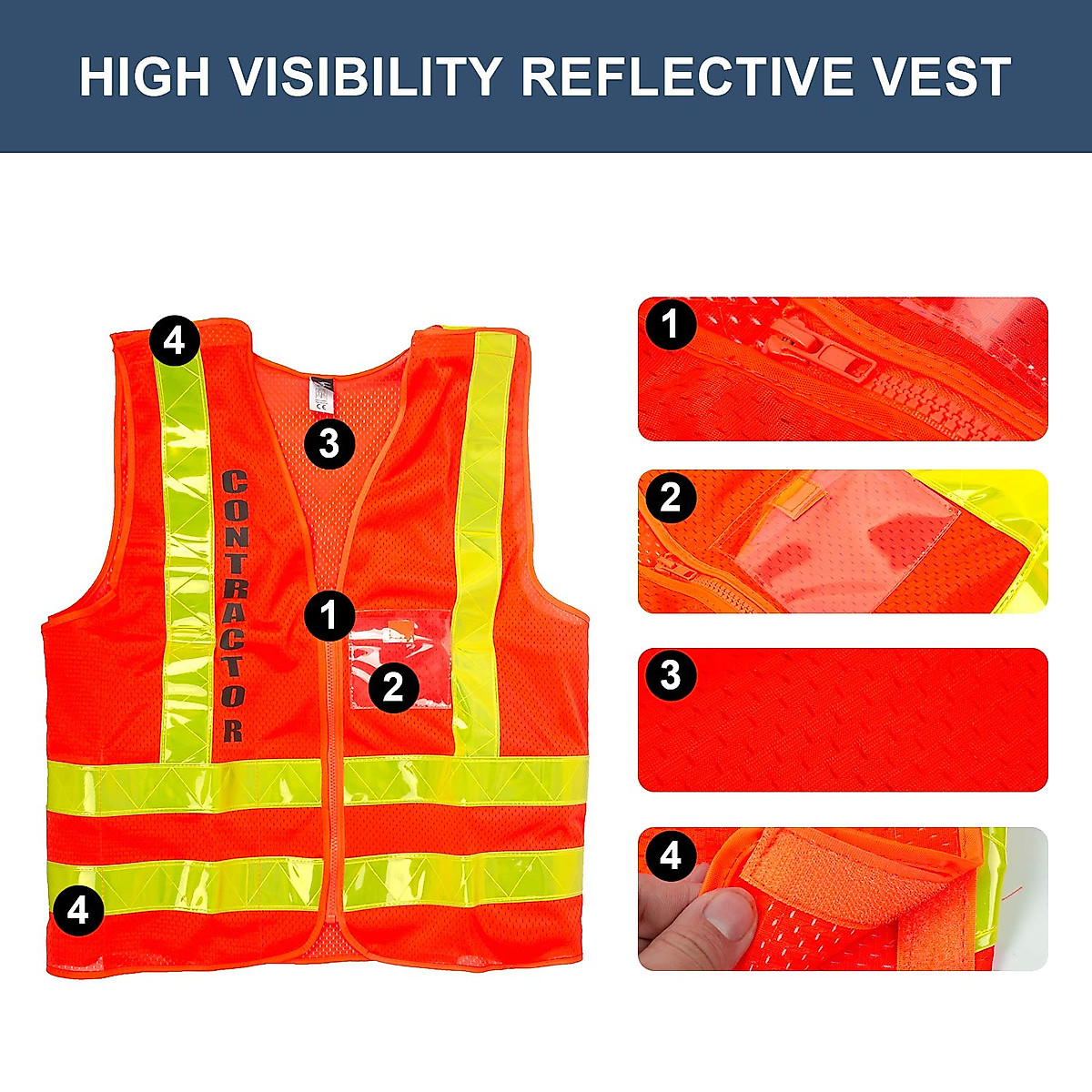 KITCHDAY NYCTA Contractor High Visibility Reflective Safety Vest with Zipper and Pocket Orange (Large)