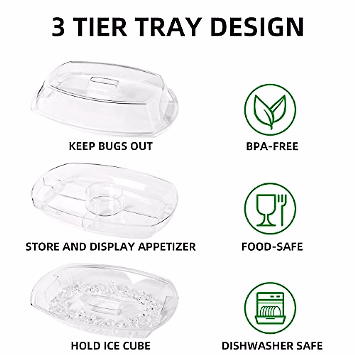 Funyakit Extra Large Appetizer Serving Tray on Ice with Stainless Steel Tongs and Forks, Chilled Platter with Lid, 4 Compartments for Shrimp Cocktail Fruits Veggies Seafood Dips, Cold Dish for Party