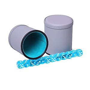 Dice Cup Set PU Leather and Felt-Lined, Quiet Shaking for Yahtzee Farkle Liars Dice Games, Includes Six 16mm Regular Dice, 2 Pack