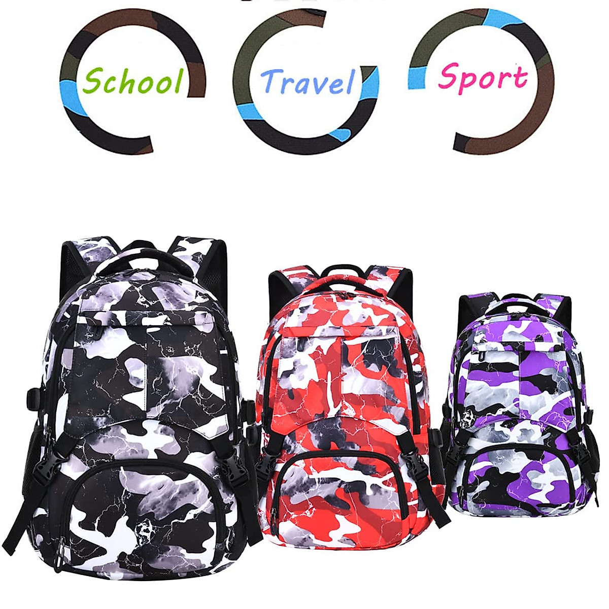 Ladyzone Camo School Backpack Lightweight Schoolbag Travel Camp Outdoor Daypack (Camouflage Blue（NS）)