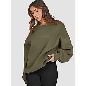 ATHMILE Oversized Sweatshirt for Women Crewneck Fleece Long Sleeve Pullover Hoodies Tops Fall Fashion Outfits 2025 Clothes-L Armygreen