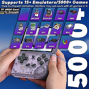 Anbêrnic RG35XX Handheld Emulator Pocket Retro Handheld Game Console, 3.5 Inch IPS Screen Linux System Built-in 64G TF Card 5474 Classic Games Support HDMI TV Output (Transparent Purple1)